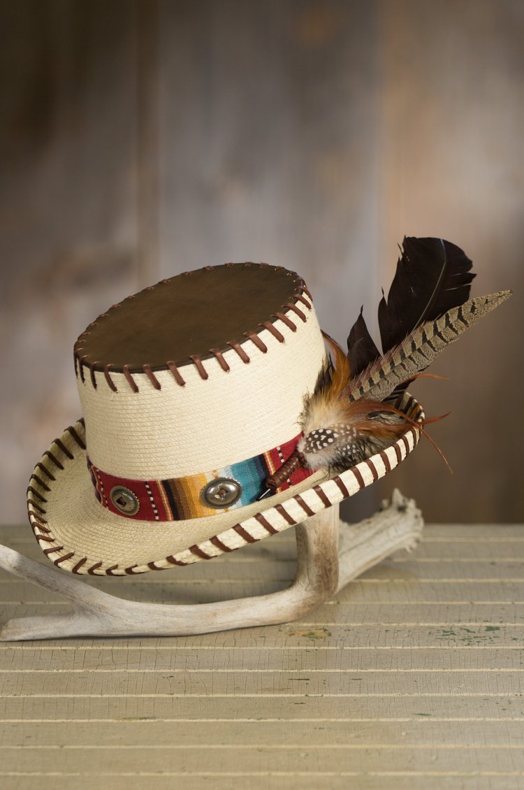 Patricia Wolf Firewater Straw Hat with Deerskin Leather Top | Overland