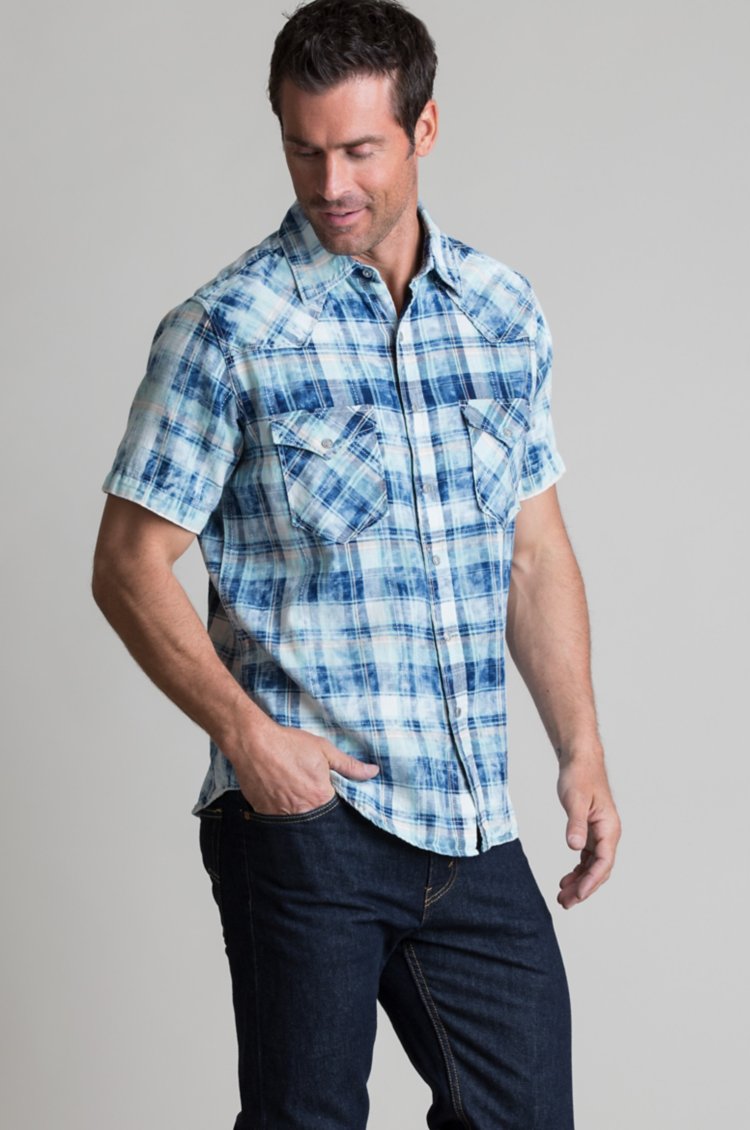 Ryan Michael Pick Stitch Plaid Cotton Western Shirt | Overland