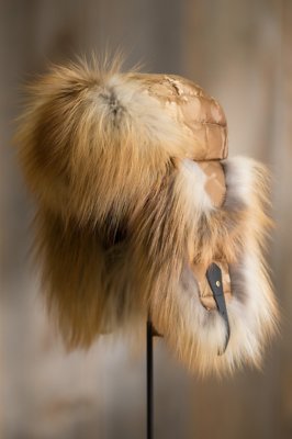 Gold Camo Down-Filled Trapper Hat with Red Fox Fur Trim | Overland